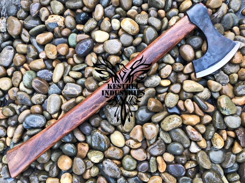 Custom Handmade Carbon Steel Viking Axe with Rose Wood Handle (VA-109 ...